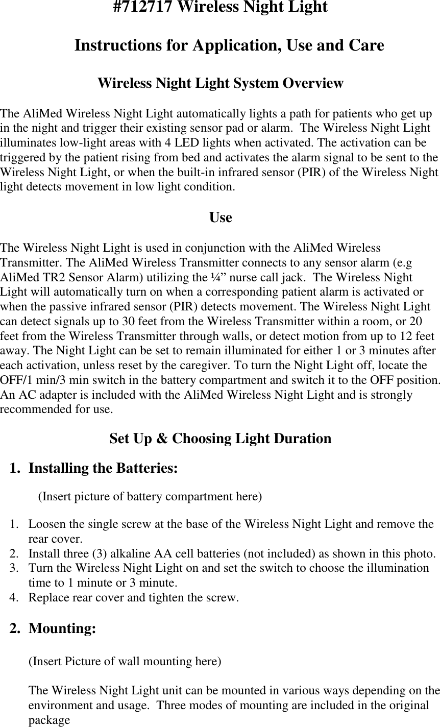 Alimed 24GNITEWFLT Wireless Night Light User Manual