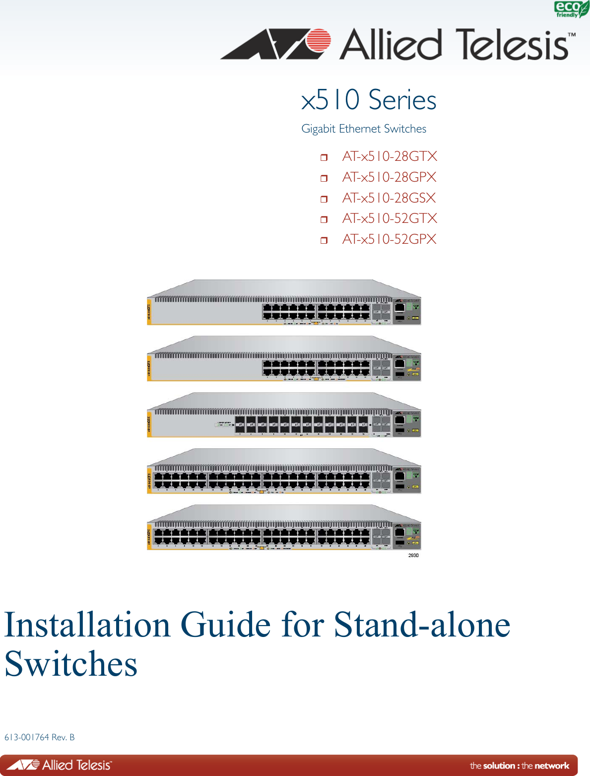 Allied Telesis Switch At X510 28Gpx Users Manual Series Installation ...