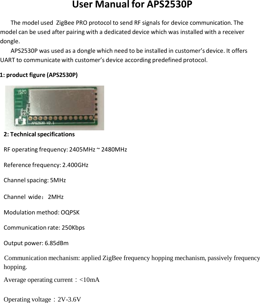 Altenergy Power System APS2530P ZigBee Module User Manual P
