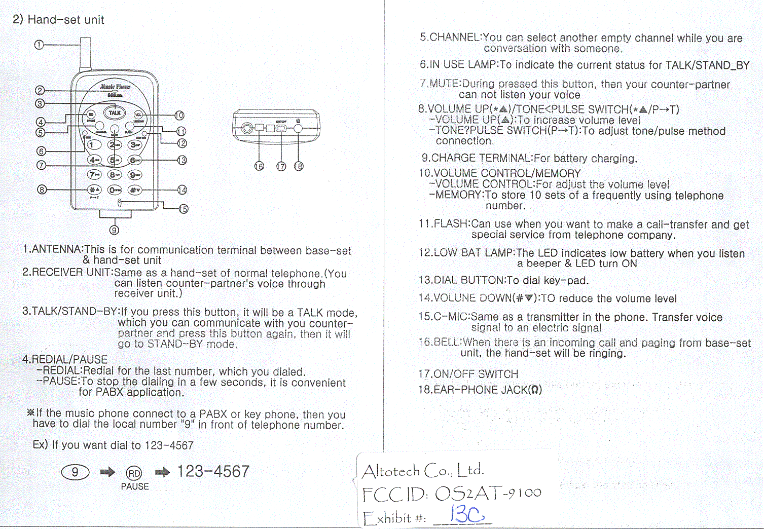 Altotech AT-9100 900 MHz Cordless Telephone User Manual users manual