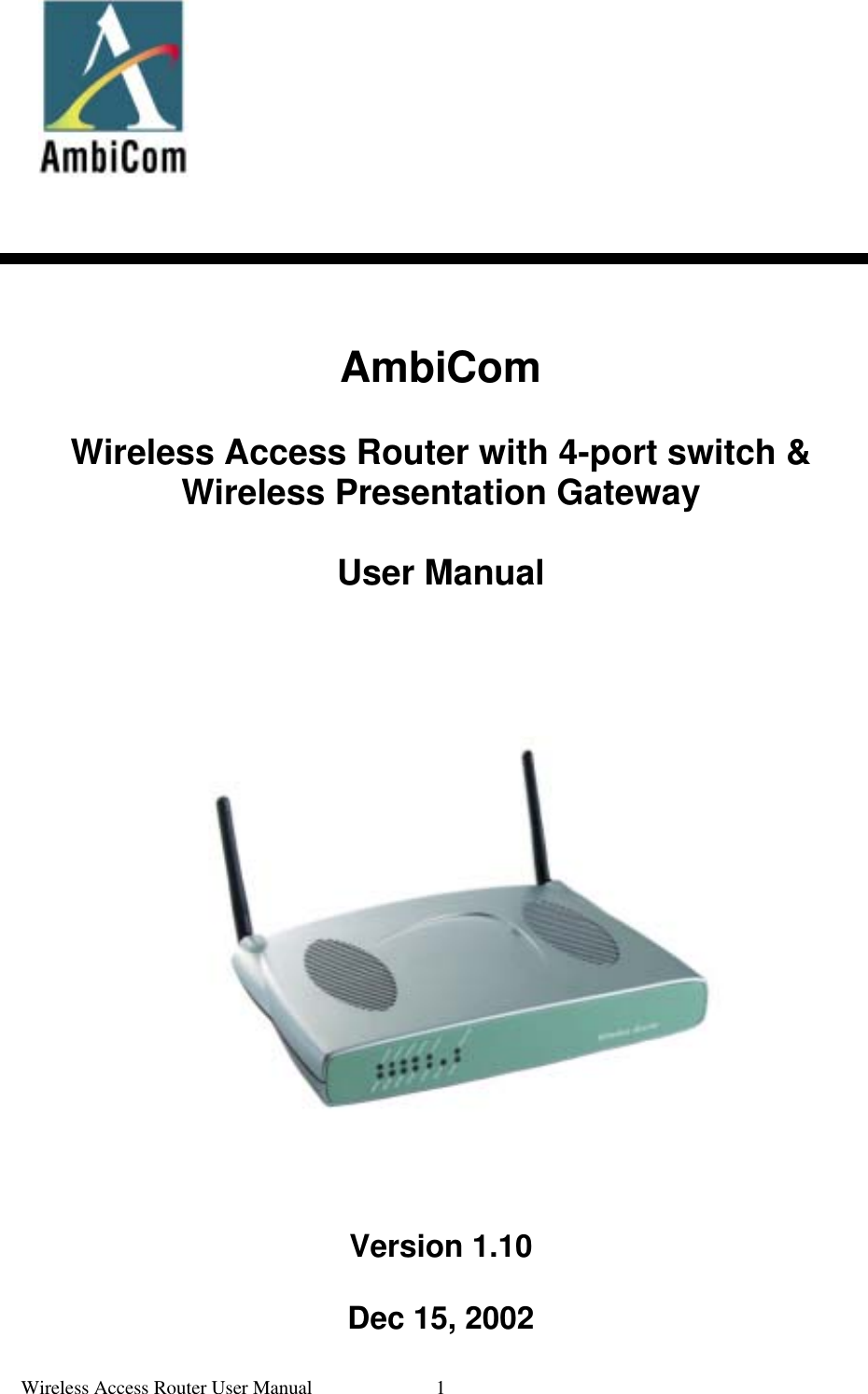 Ambeon W111-WR Wireless Access Router & Presentation Gateway User ...