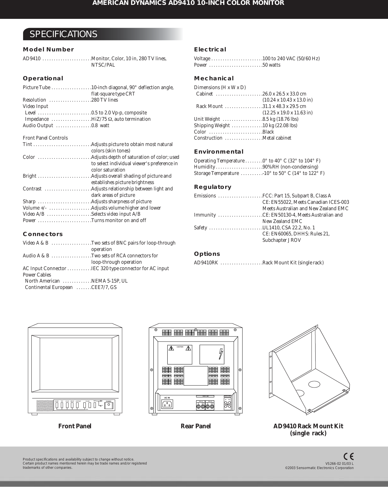American Dynamics Tyco Ad9410 Users Manual AD9410_VS266_L