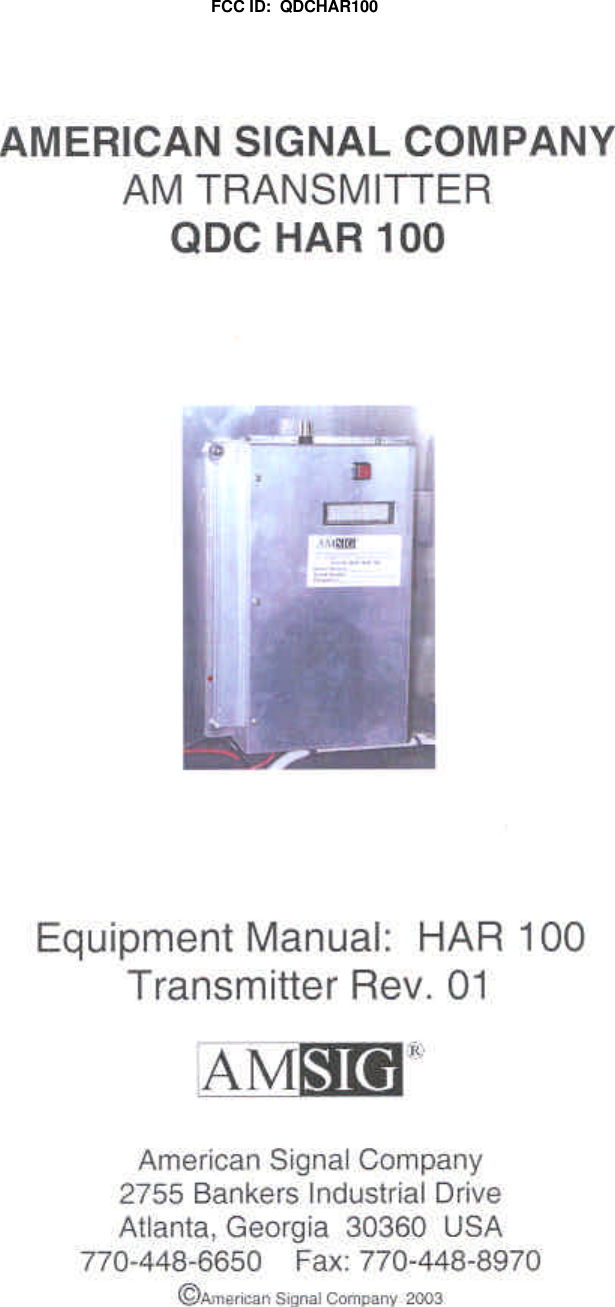 American Signal HAR100 Travelers Information Station User Manual 02 ...