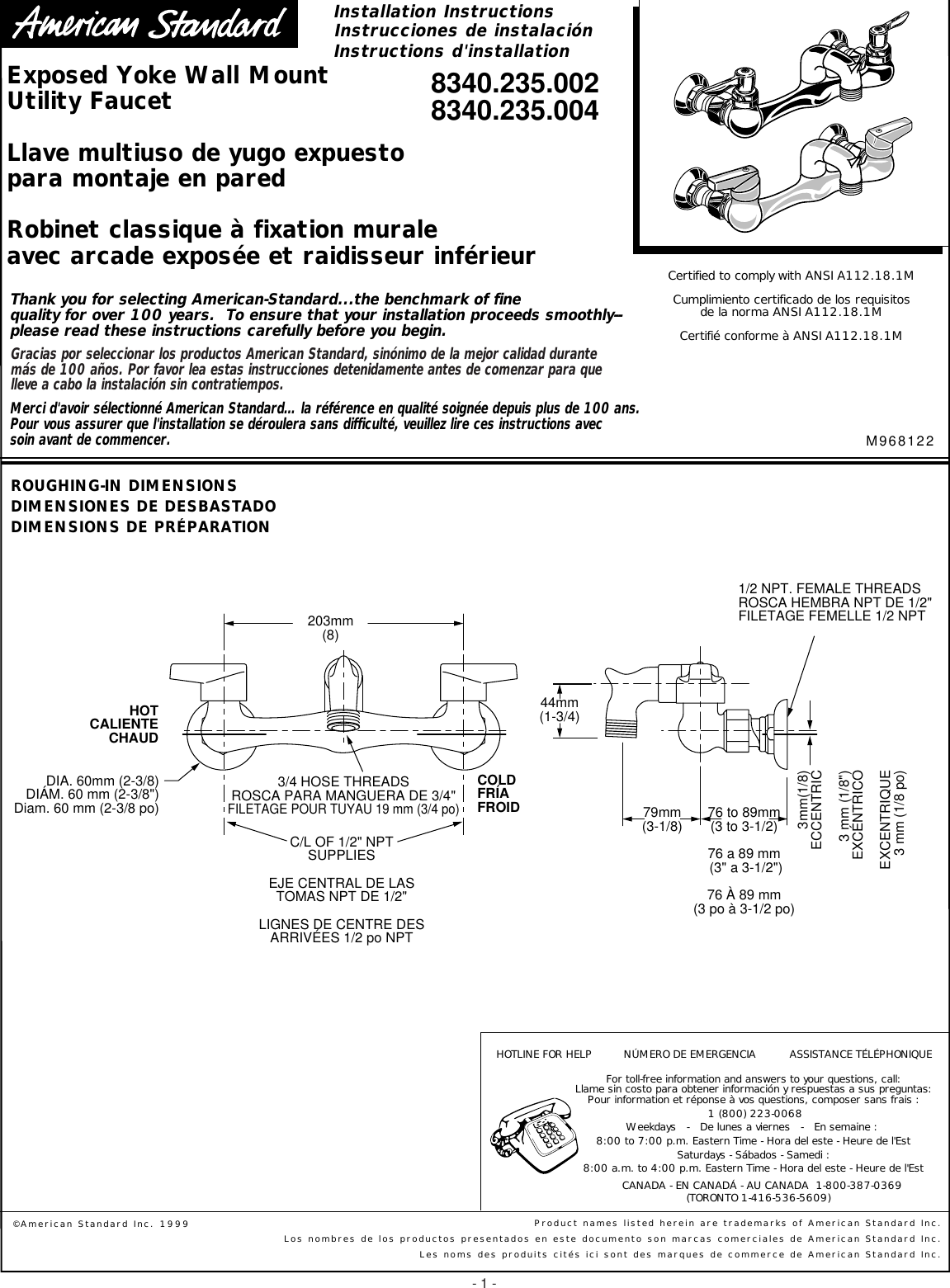 American Standard 8340 235 002 Users Manual