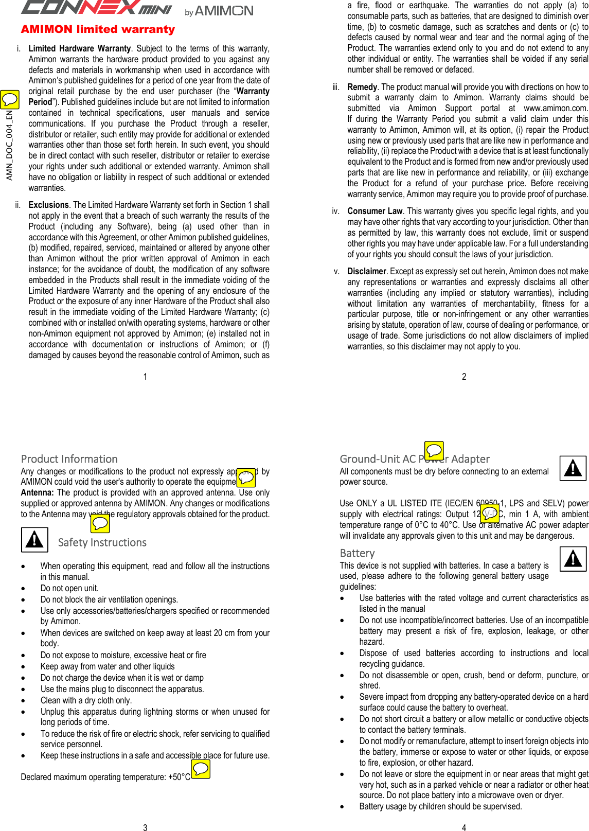 Amimon AMNPTTX01 Wireless Video Transmit Module User Manual AMN DOC 004 ENx