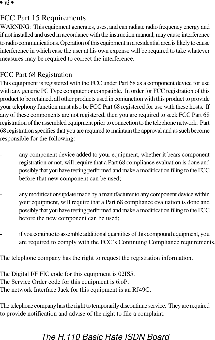 Amtelco 258A008 H.110 Basic Rate Interface ISDN User Manual