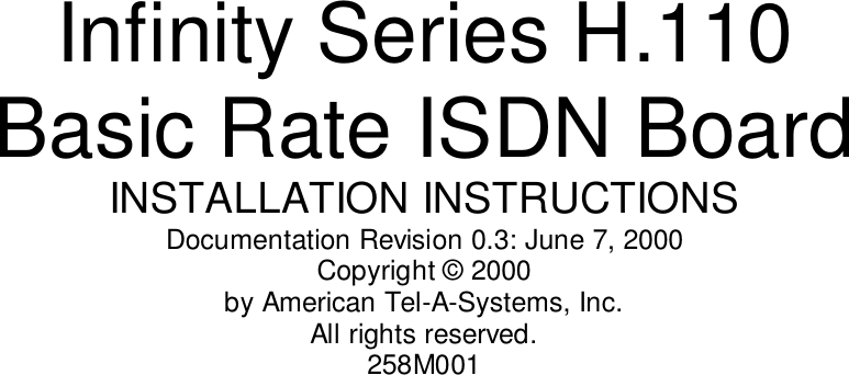 Amtelco 258A008 H.110 Basic Rate Interface ISDN User Manual users manual