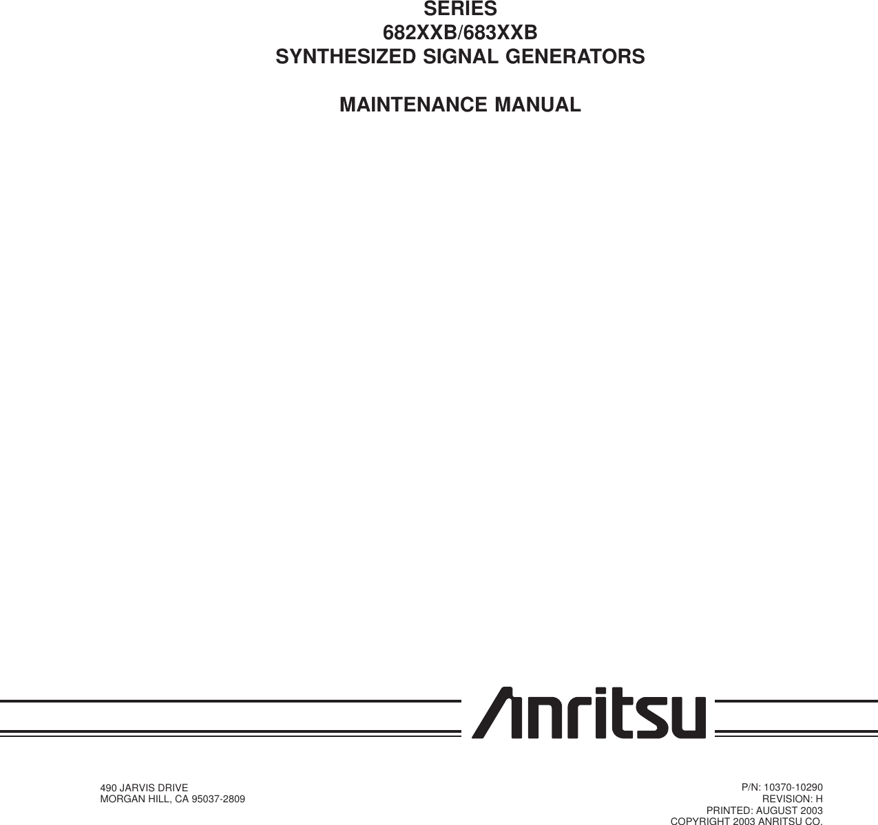 Anritsu 683Xxb Users Manual Series 682XXB/683XXB Maintenance
