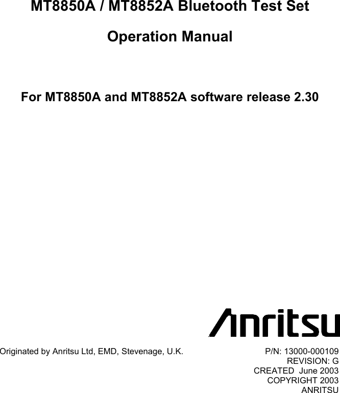 Anritsu Mt8852A Users Manual HOW TO USE THIS