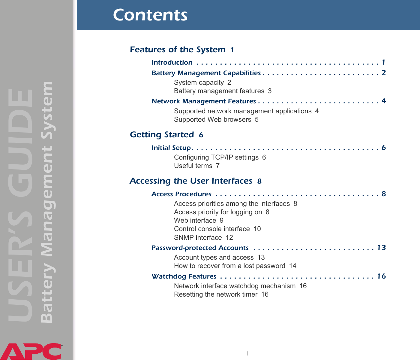 Apc Battery Management System Users Manual User’s Guide