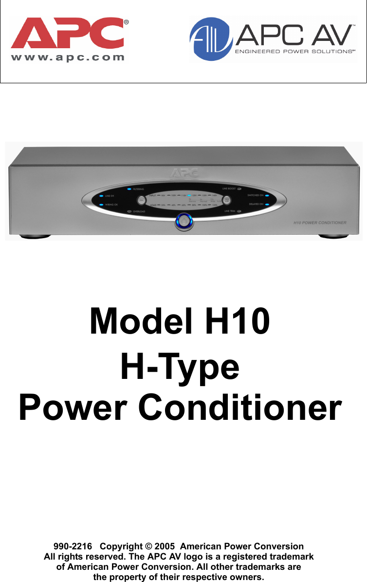 Apc Power Supply H10 Users Manual 990 2216_H10