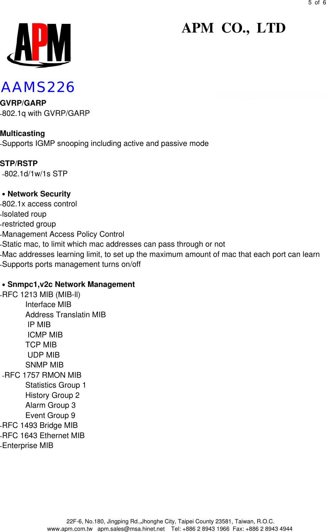 Apm Aams226 Users Manual