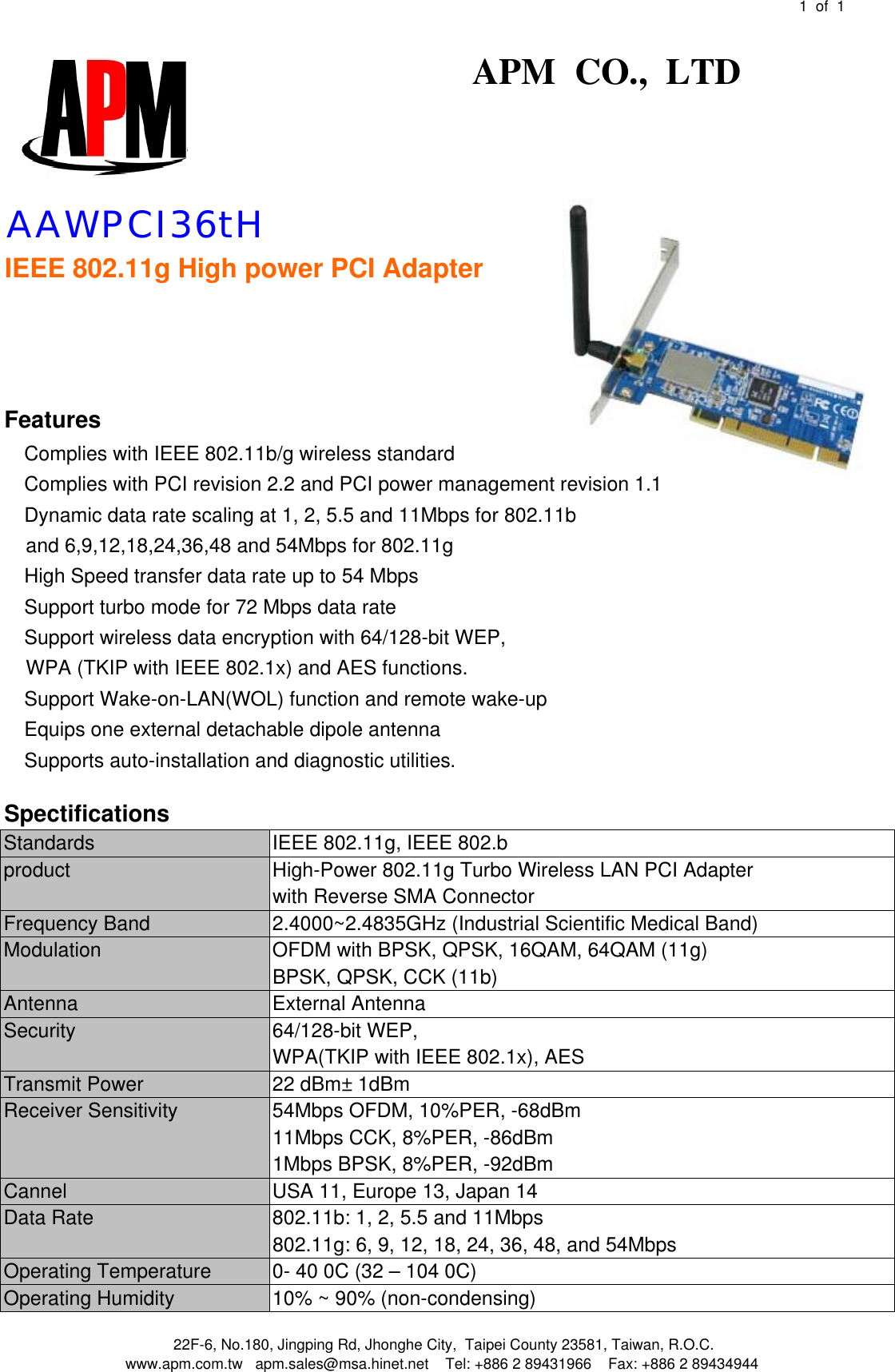 Apm Aawpci36Th Users Manual AAWPCI036tH