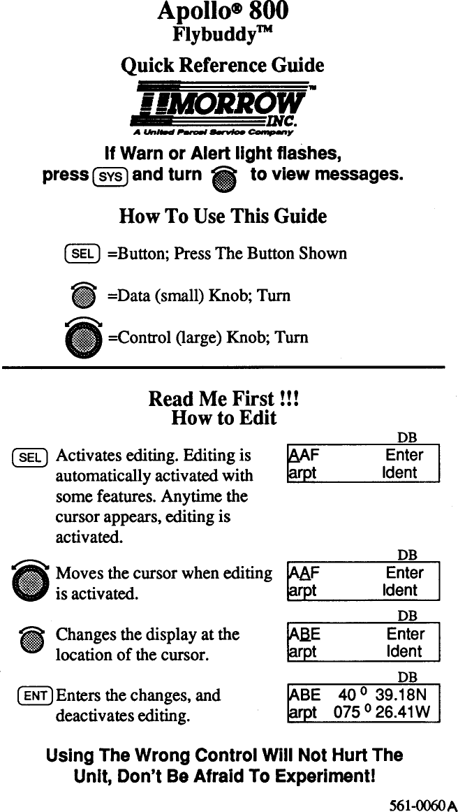 Apollo Flybuddy 800 Users Manual Quick Reference Guide