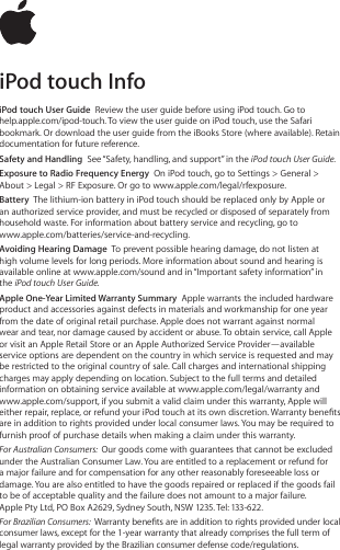 Apple A1574 iPOD TOUCH User Manual 1 of 5