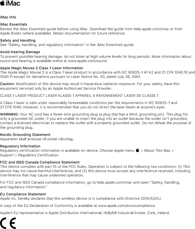 Apple A2115 27-inch iMac with Retina 5K display User Manual Users Guide