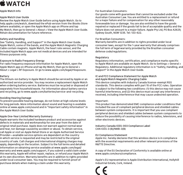 Apple Watch Standard (1st Gen) User Manual Safety, Warranty, And ...