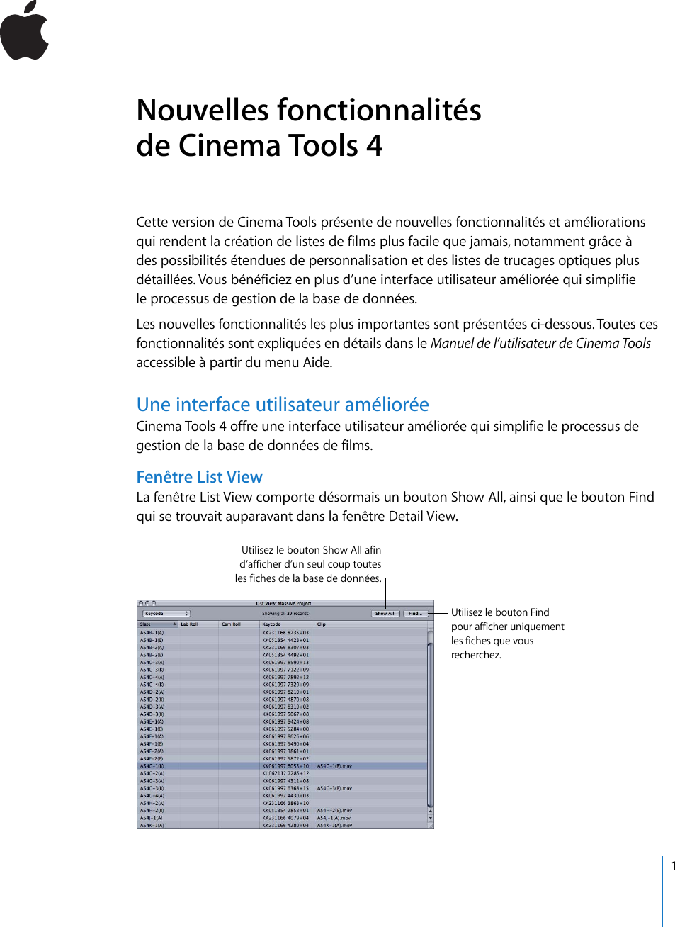 Apple CinemaTools Nouvelles Fonctionnalités User Manual Cinema Tools4 ...