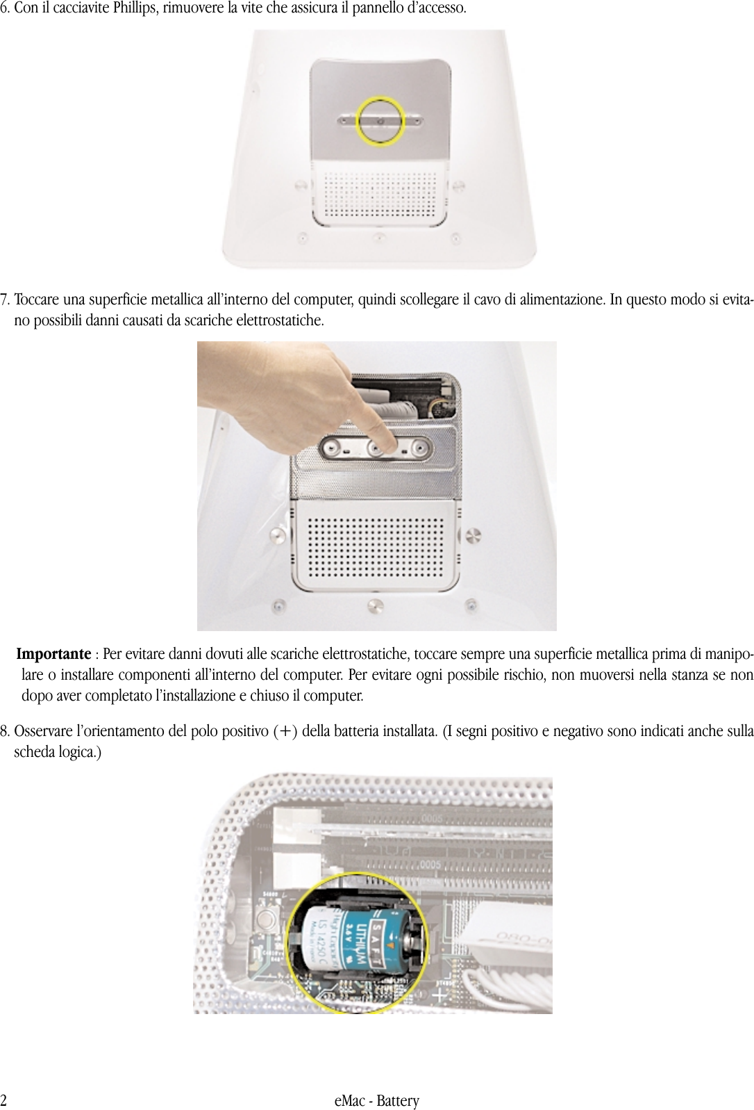 Apple EMac Battery User Manual E Mac Batteria Istruzioni Per La ...