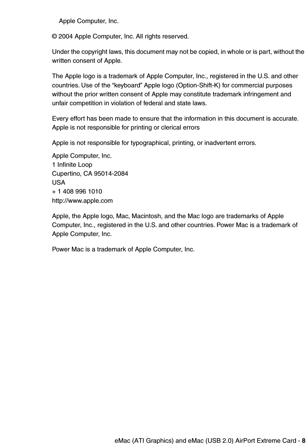Apple EMac(ATIGraphics) CIP AirPort Card User Manual E Mac(ATIGraphics ...