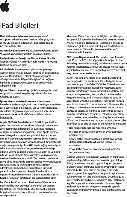 Apple IPad (4. Nesil) Bilgileri User Manual I Pad (4th Generation ...