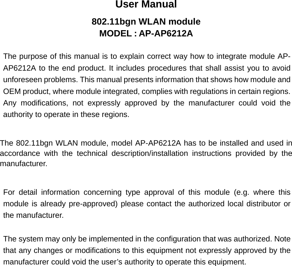 Appro Technology RF3 802.11bgn WLAN module User Manual DWM W069 NCC
