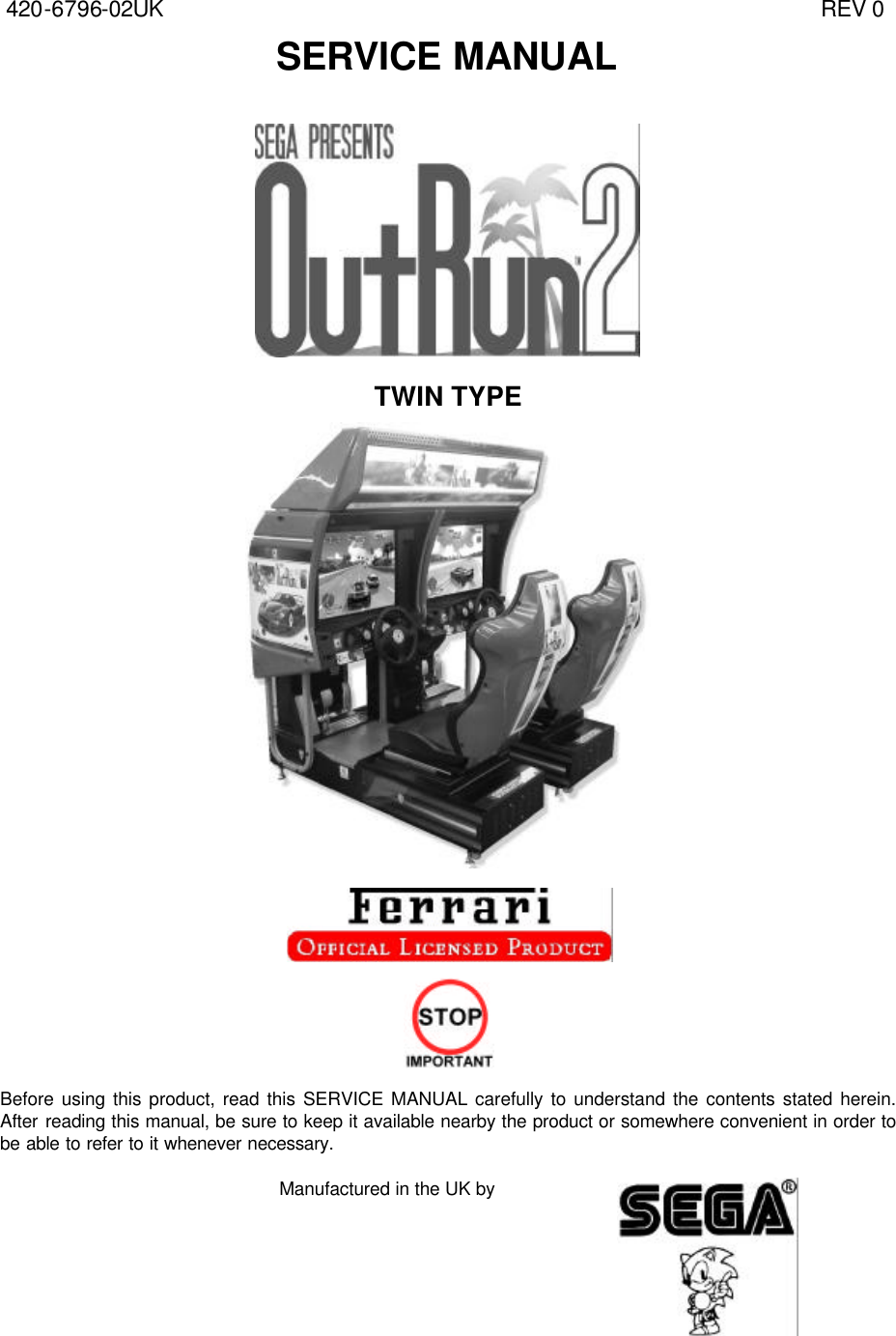 Arcade Outrun 2 Sp Twin Manual OUTRUN2_TWIN UK REV_0 User