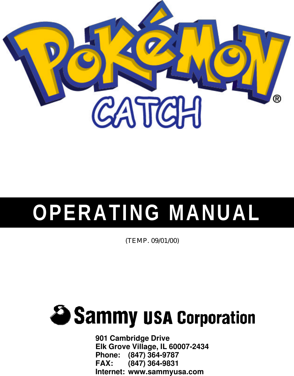 Arcade Pokemon Catch Manual 083100 User