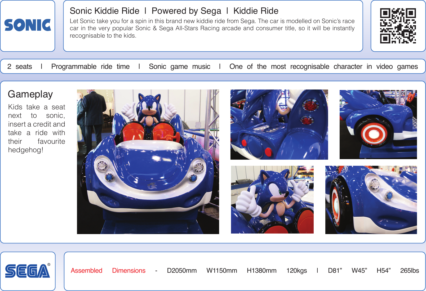 Arcade Sonic Kiddie Ride Info Sheet User Manual