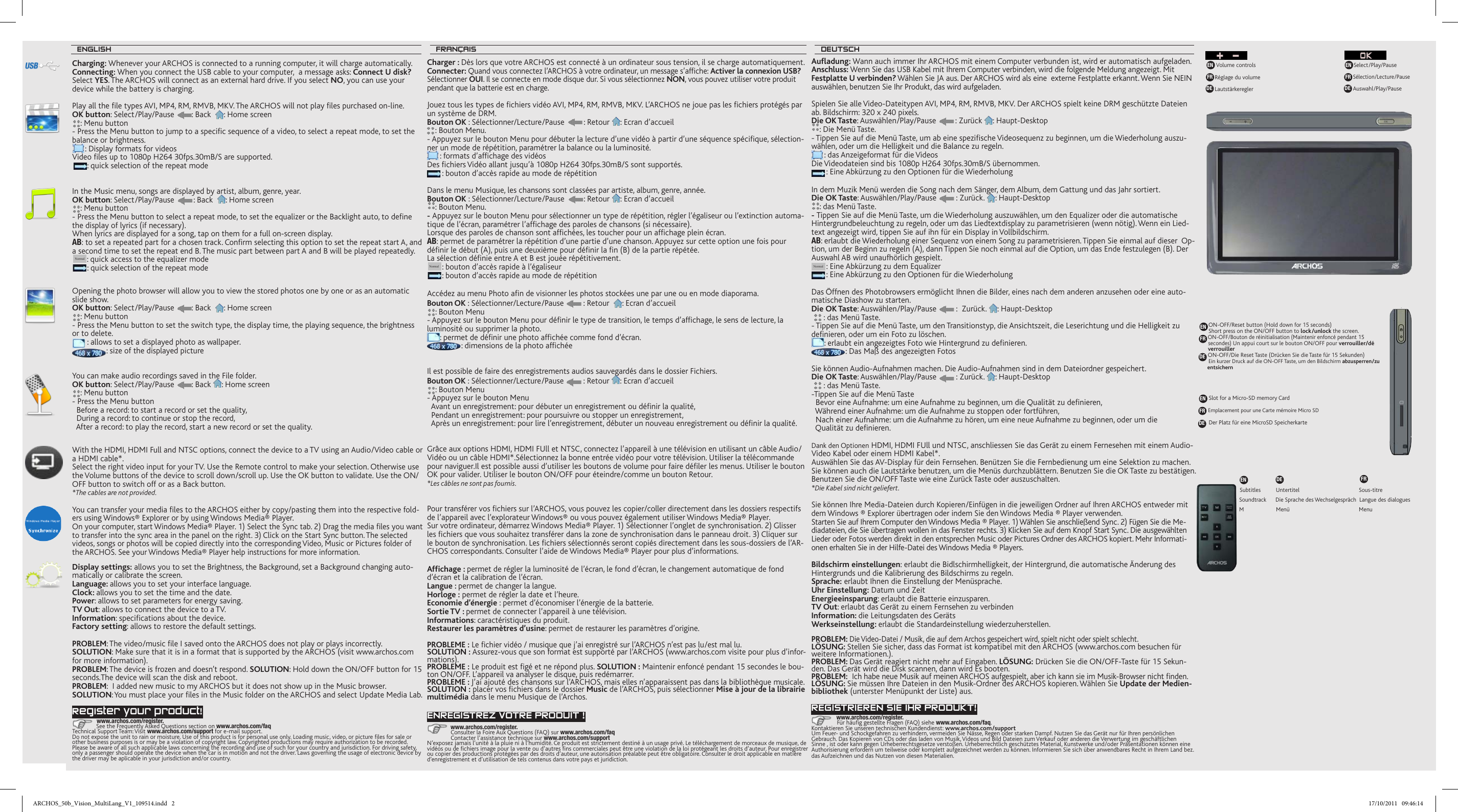 Archos 50B Vision Instruction Manual