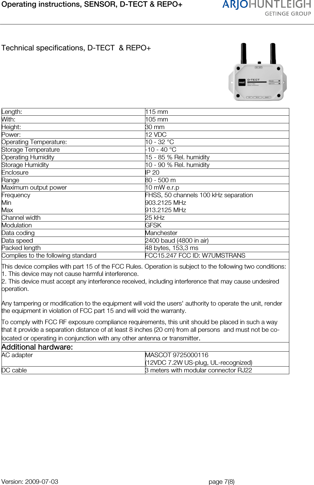 Arjo MSTRANS Activity transceiver User Manual