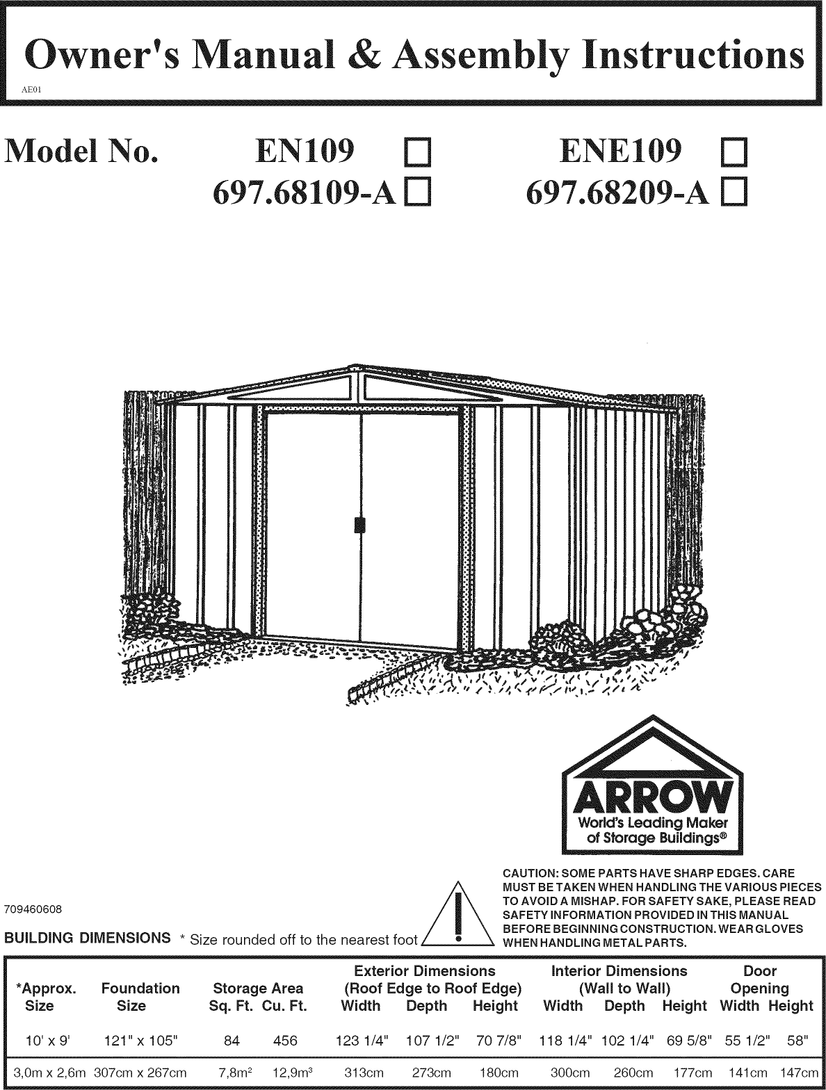 Arrow 69768109 User Manual STORAGE BUILDING Manuals And Guides L0907241