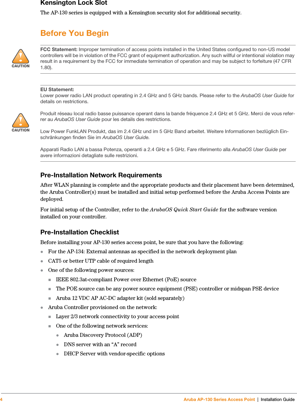 Aruba Networks AP134135 IEEE 802.11 a/b/g/n Access Point User Manual ...