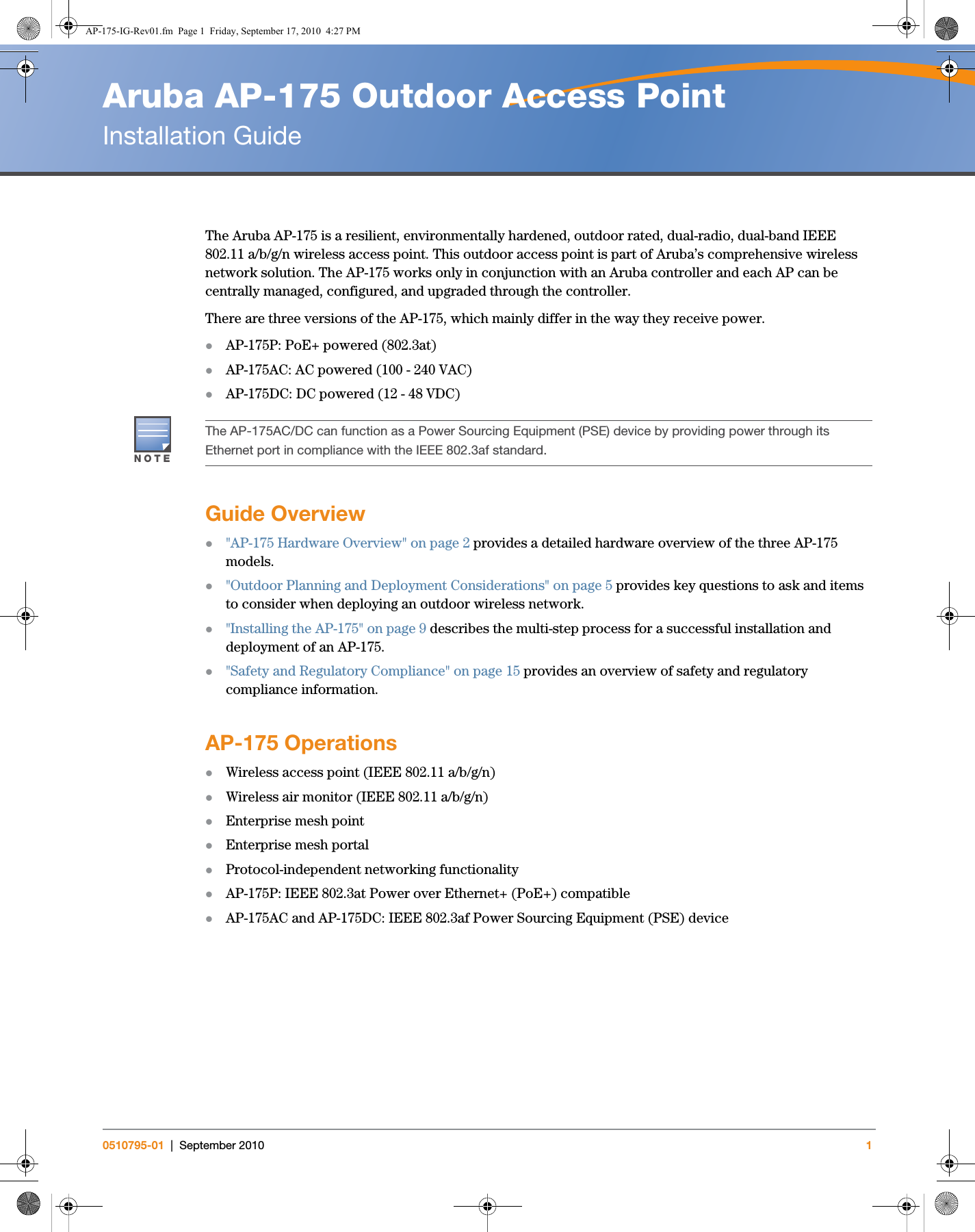 Aruba Networks AP175 802.11 a/b/g/n Wireless Access Point User Manual ...