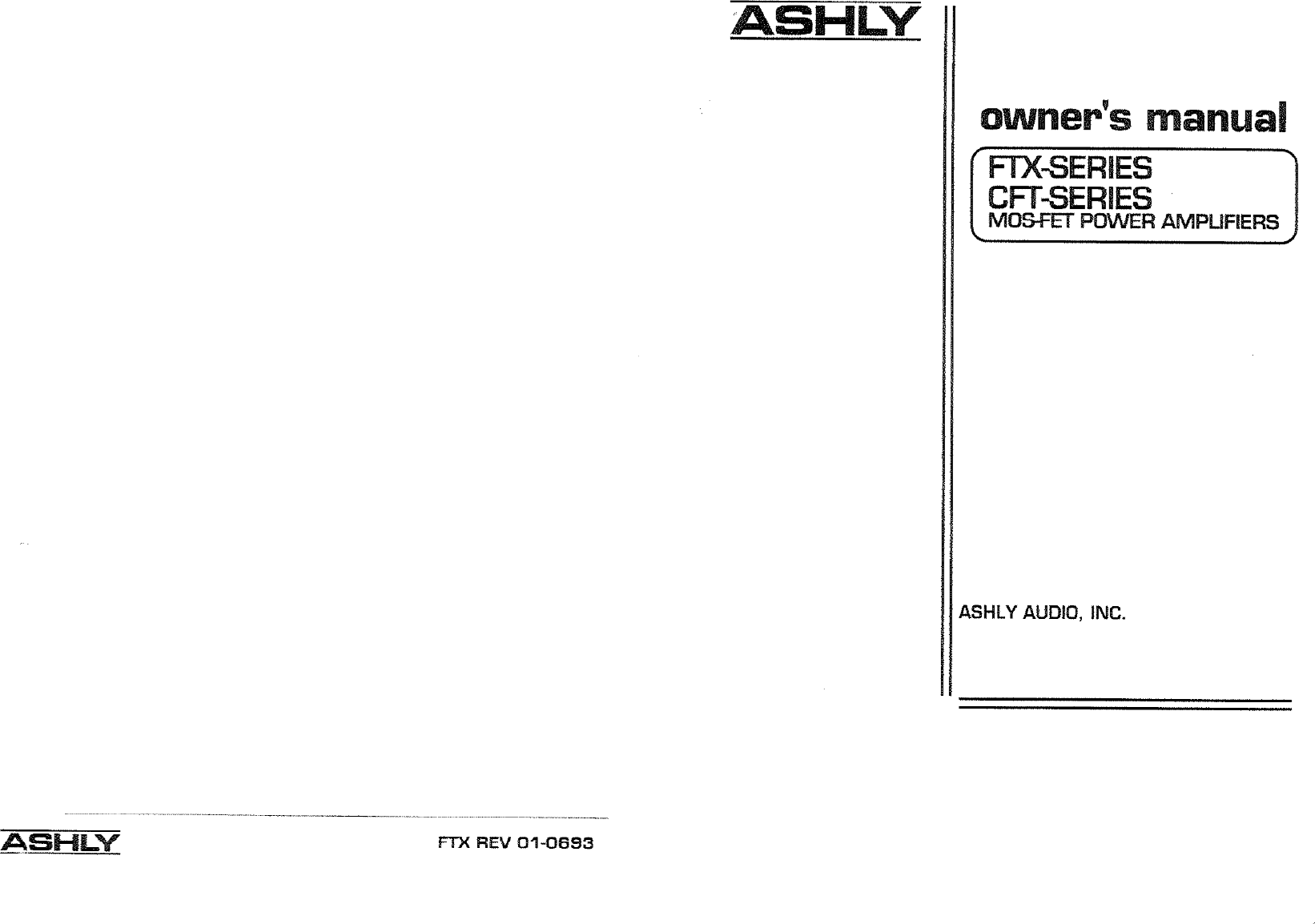Ashly Mos Fet Power Amplifiers Cft Series Users Manual