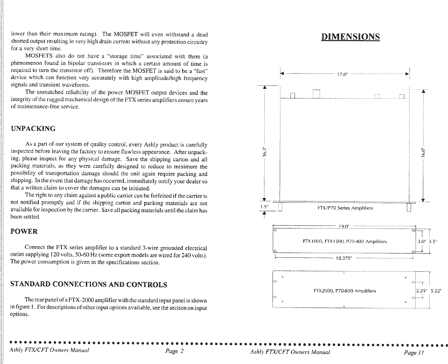 Ashly Mos Fet Power Amplifiers Cft Series Users Manual