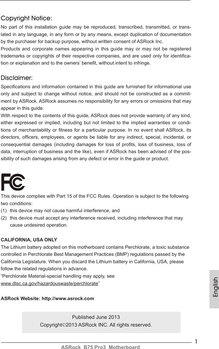 Asrock B75 Pro3 Quick Start Guide