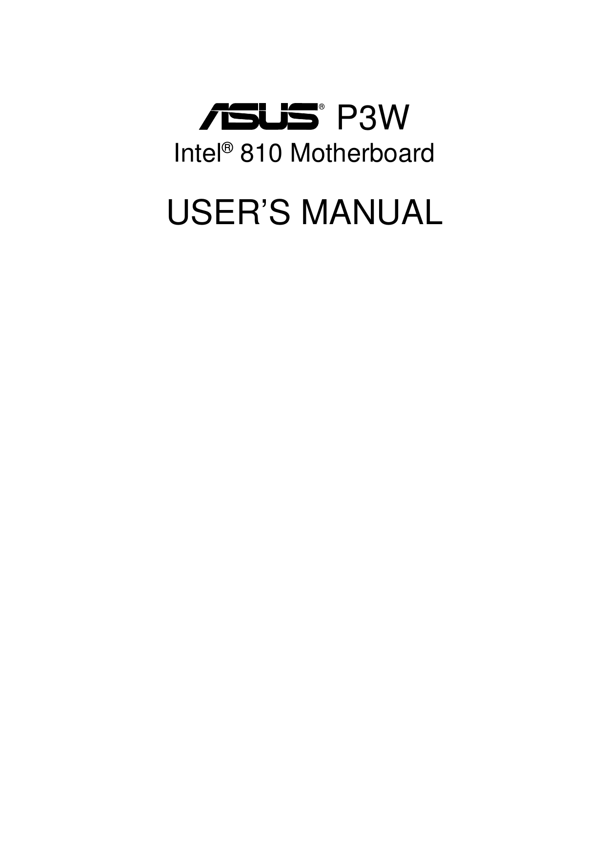 Asus Intel 810 Motherboard P3W Users Manual