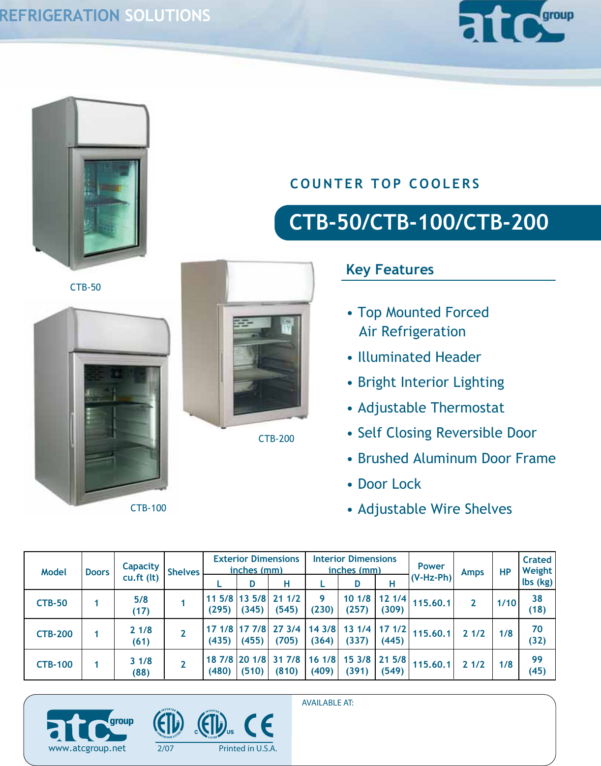 Atc Group Counter Top Cooler Ctb100 Users Manual