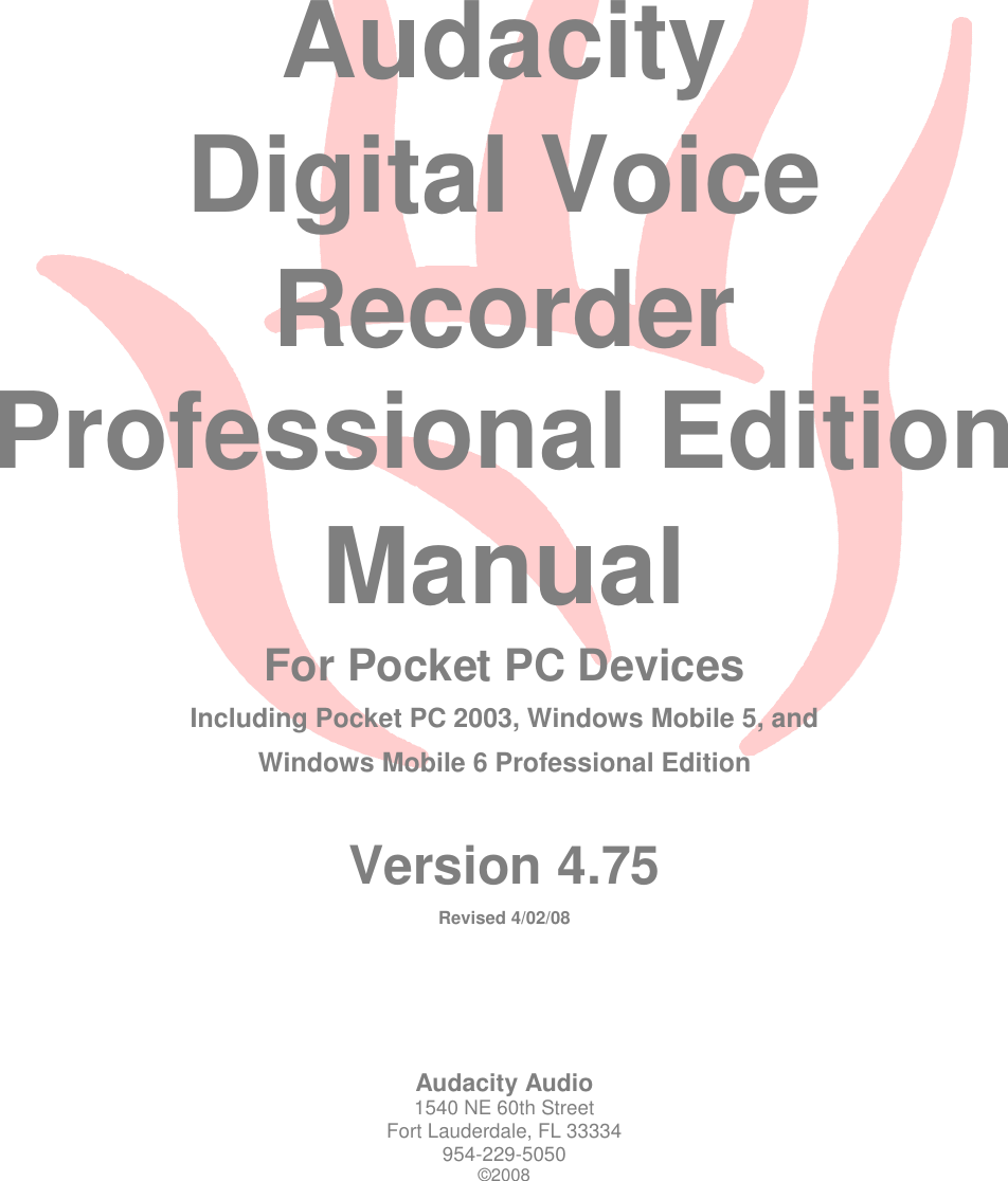 Audacity Team Digital Voice Recorder Version 4 75 Users Manual DVR PPC ...