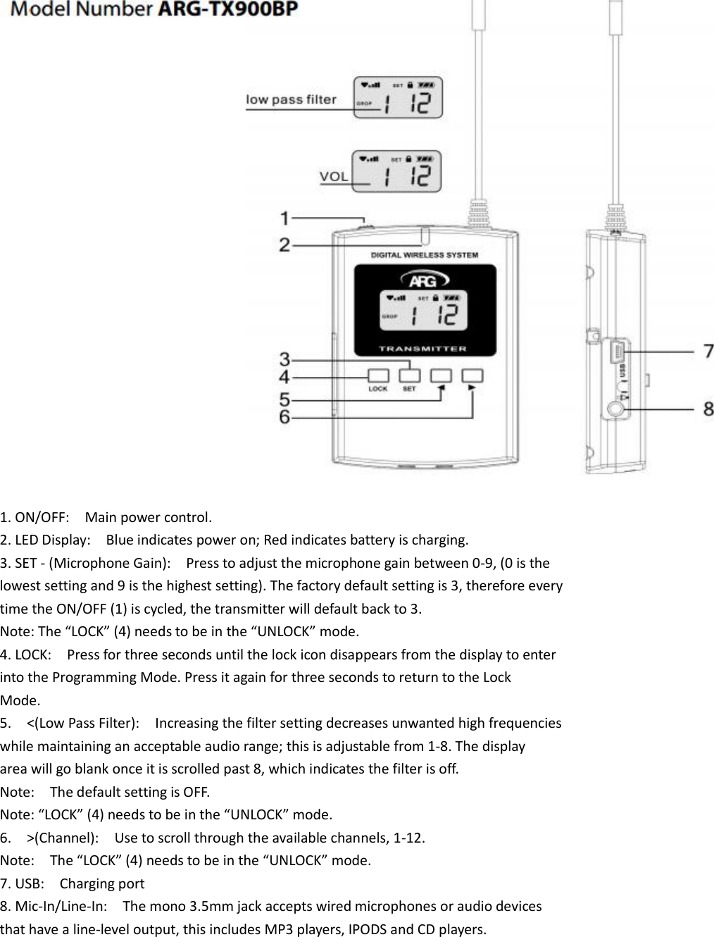 Audio Resource Group TX900BP 900MHz digital bodypack transmitter User ...