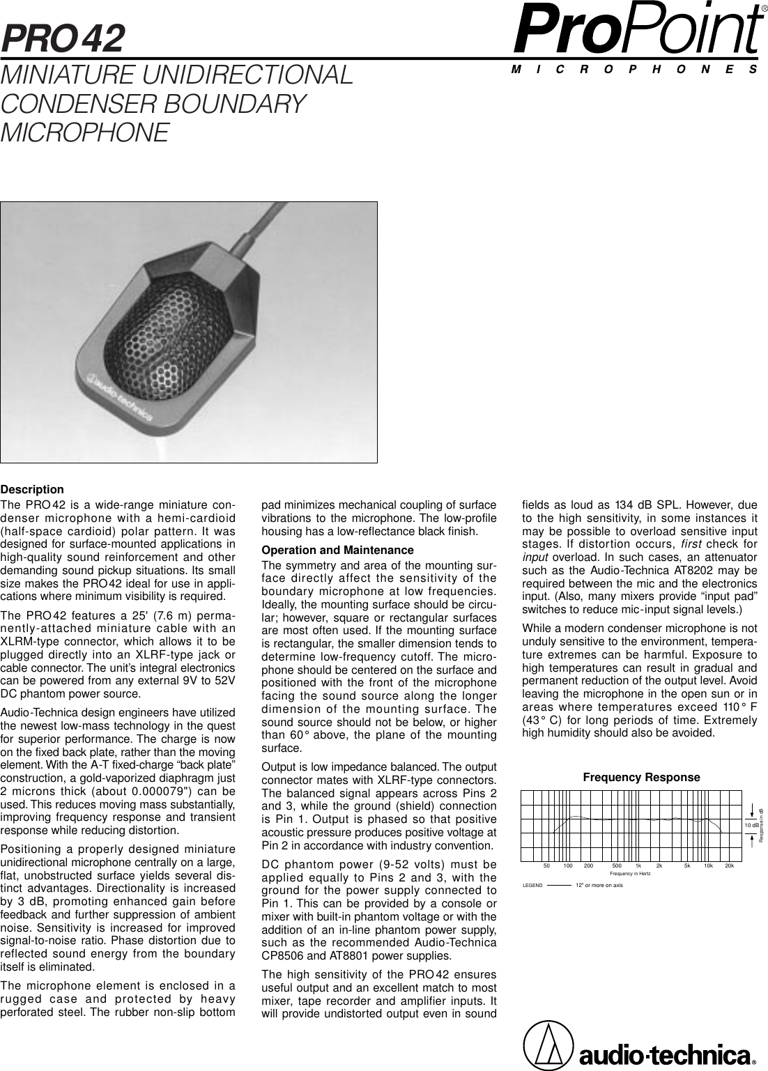 Audio Technica Pro42 Users Manual 0320 0803 01 x/PRO 42