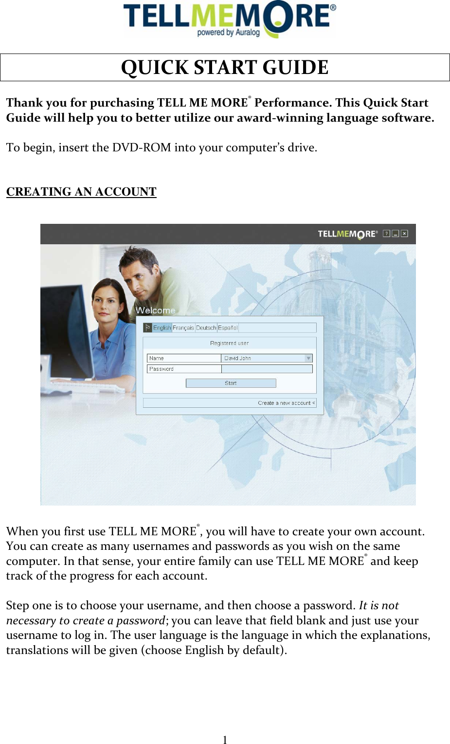 Auralog Performance Quick Start Manual GUIDE