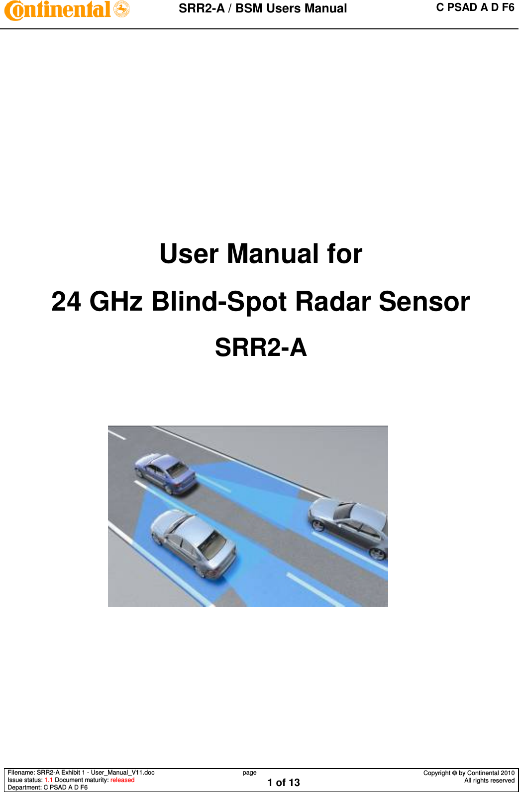 Automotive Distance Control Systems SRR2A SRR2-A AUTOMOTIVE SENSOR ...