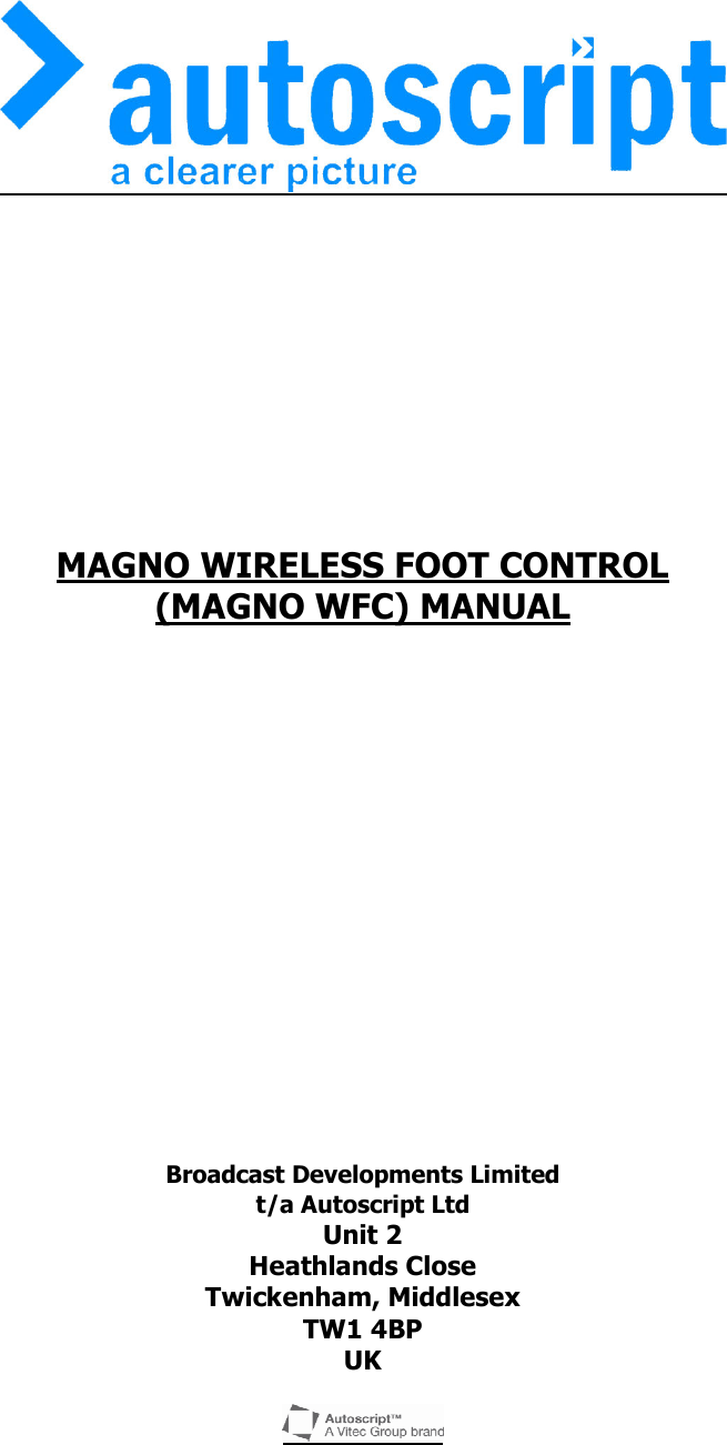Autoscript WFC-A Autoscript MFC-W-A User Manual MFC W A Manual