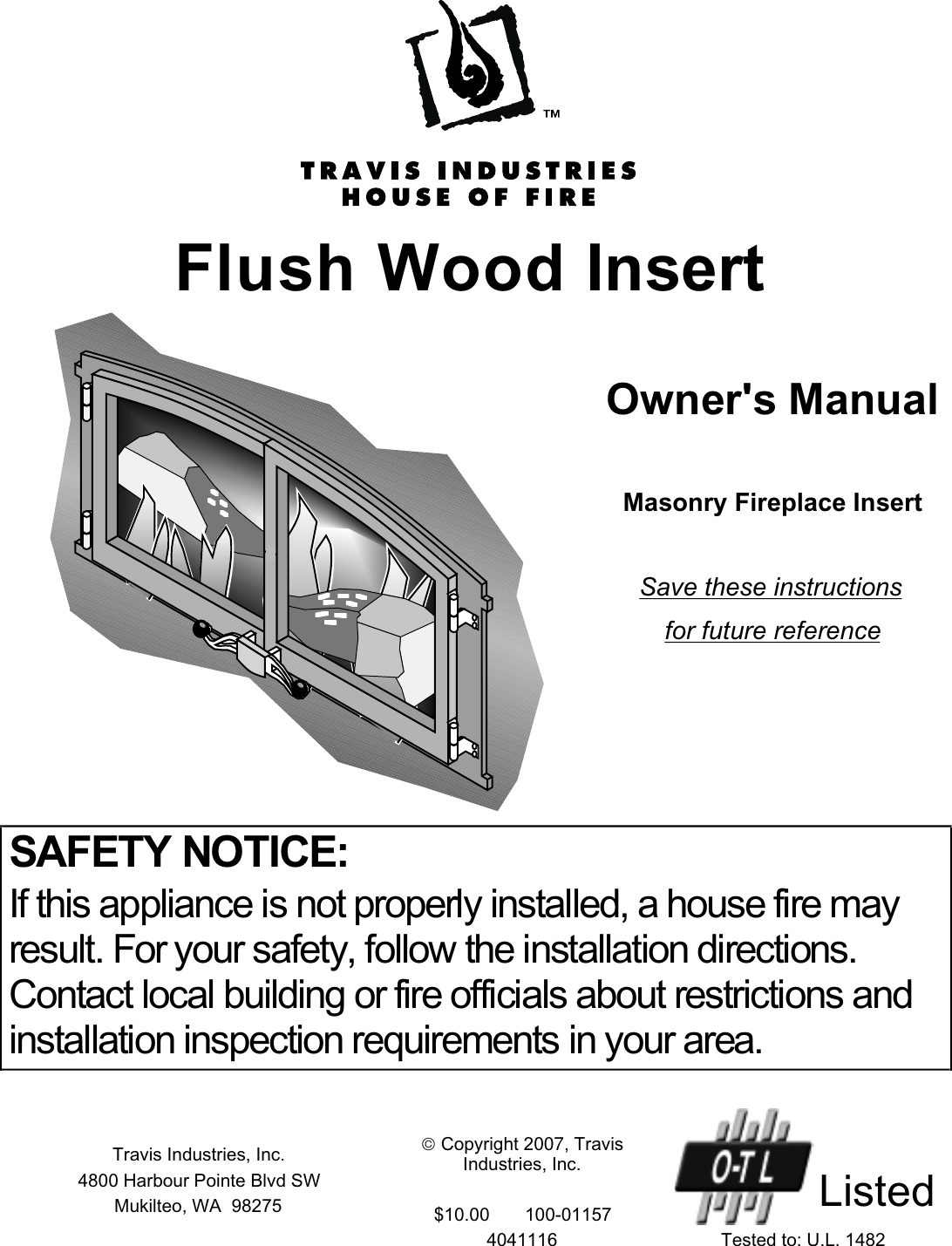 Avalon Stoves Flush Wood Insert Users Manual