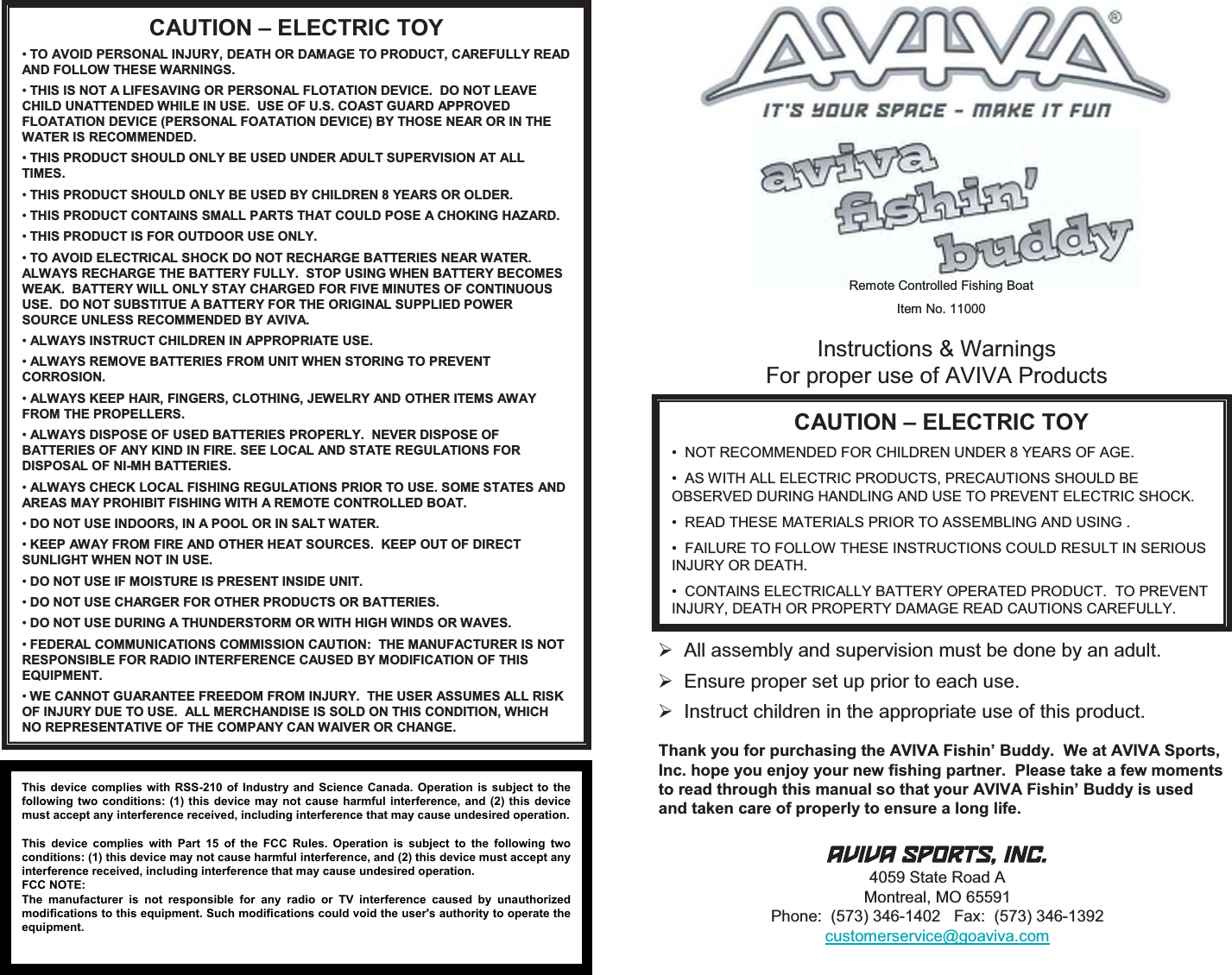 Aviva Sports ITEM11000 FISHIN BUDDY User Manual Page1 ai