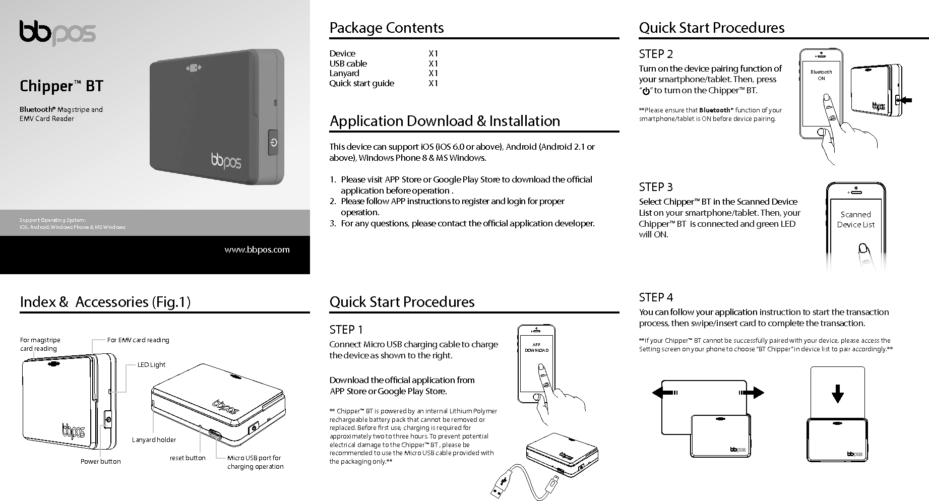 BBPOS CHIPPERBT2 Chipper BT User Manual ChipperBT CHB70 QSG Eng 04122019