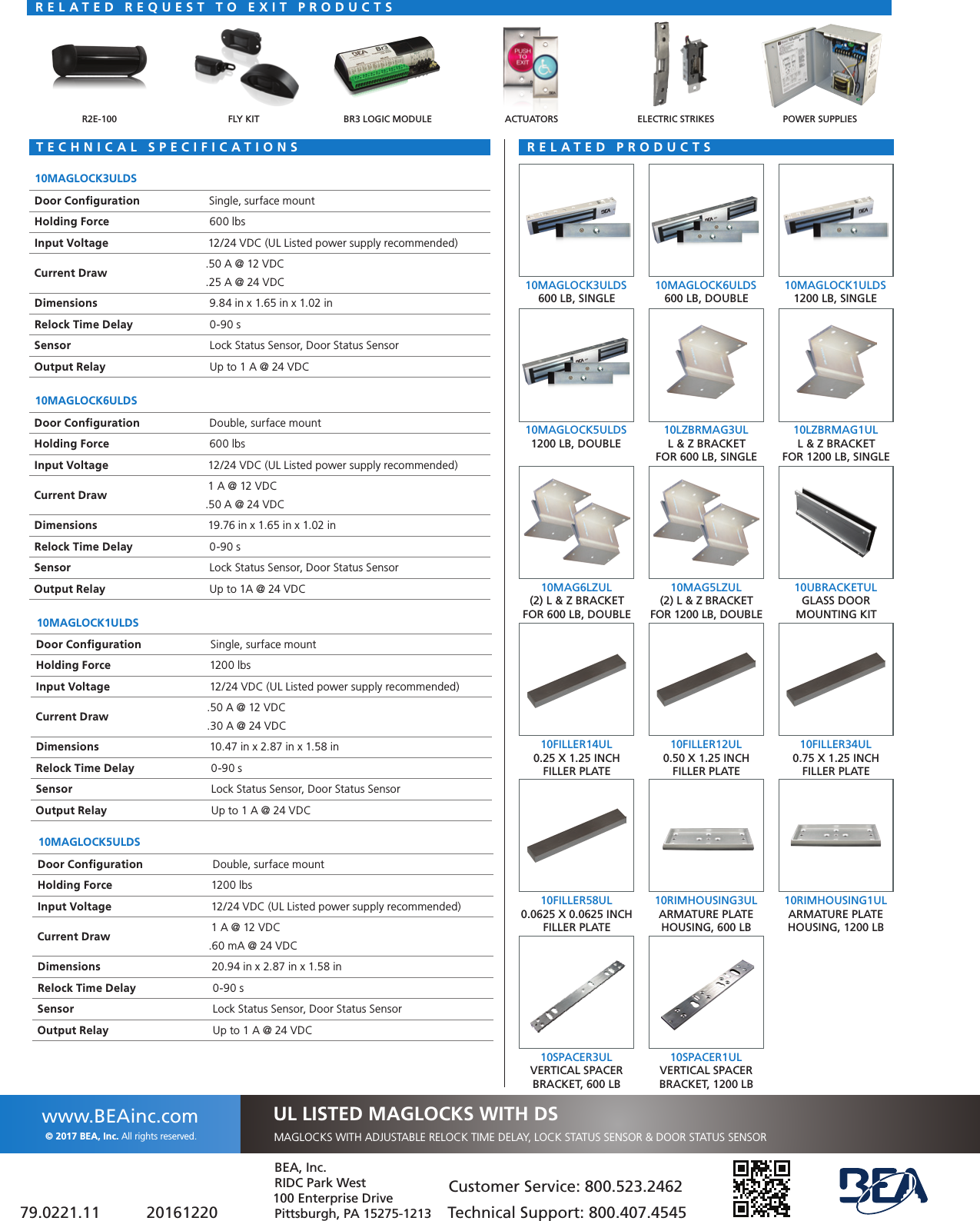 BEA 79.0221.11 MAGLOCK DS 201611XX Cut Sheet UL Listed Maglocks With 79 ...