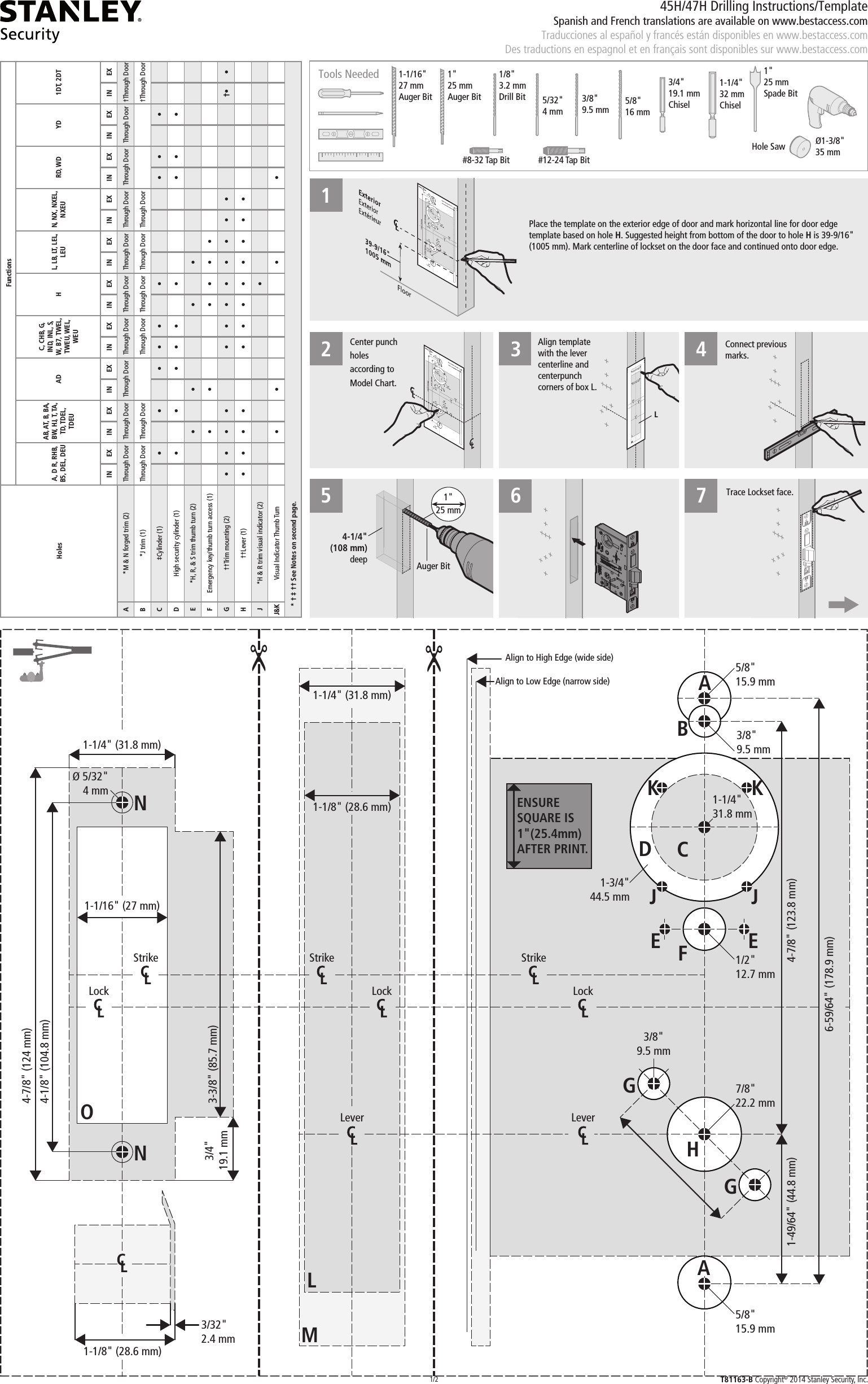 BEST Drilling Installation Instructions For 45H And 47H Mortise Locks 